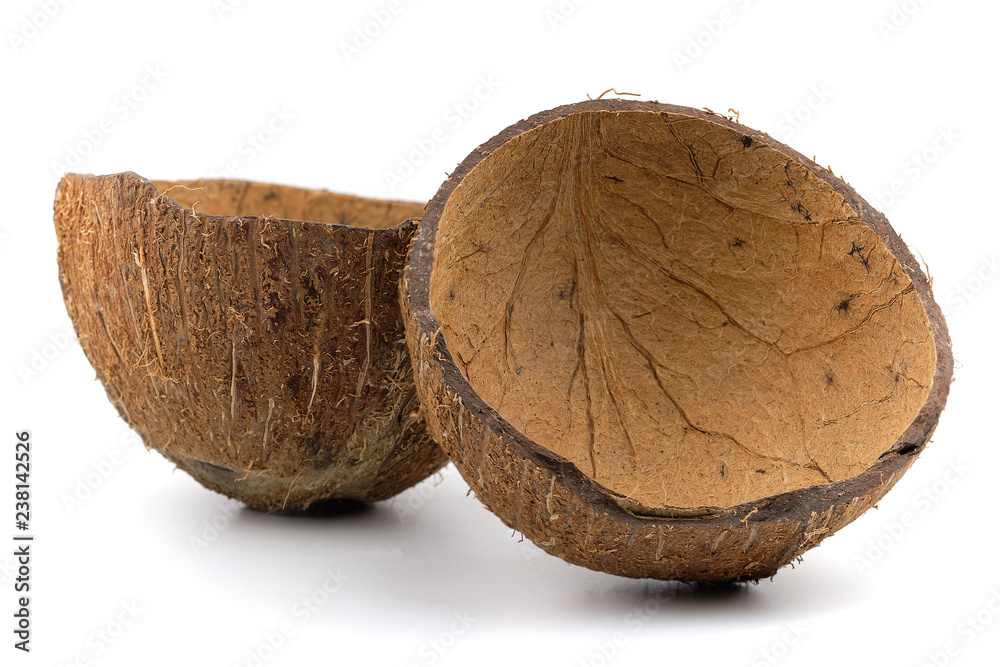 Coconut shell on white background with clipping path. Stock Photo ...