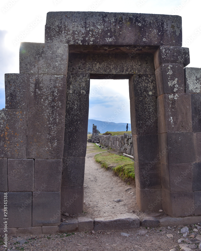 Stone walls and pyramids at the Usnu de Vilcashuaman, constructed by ...