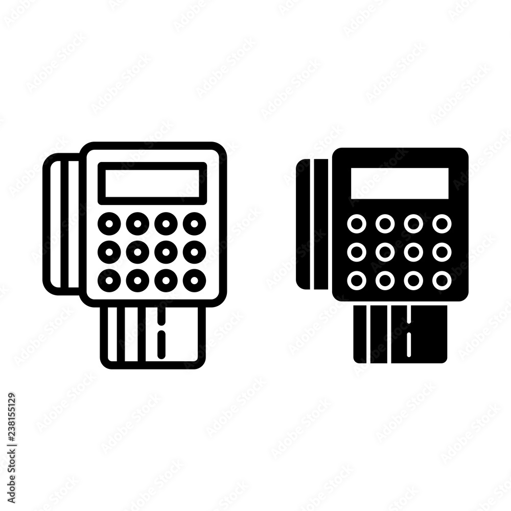Bank terminal for card payment line and glyph icon. Pos terminal vector ...
