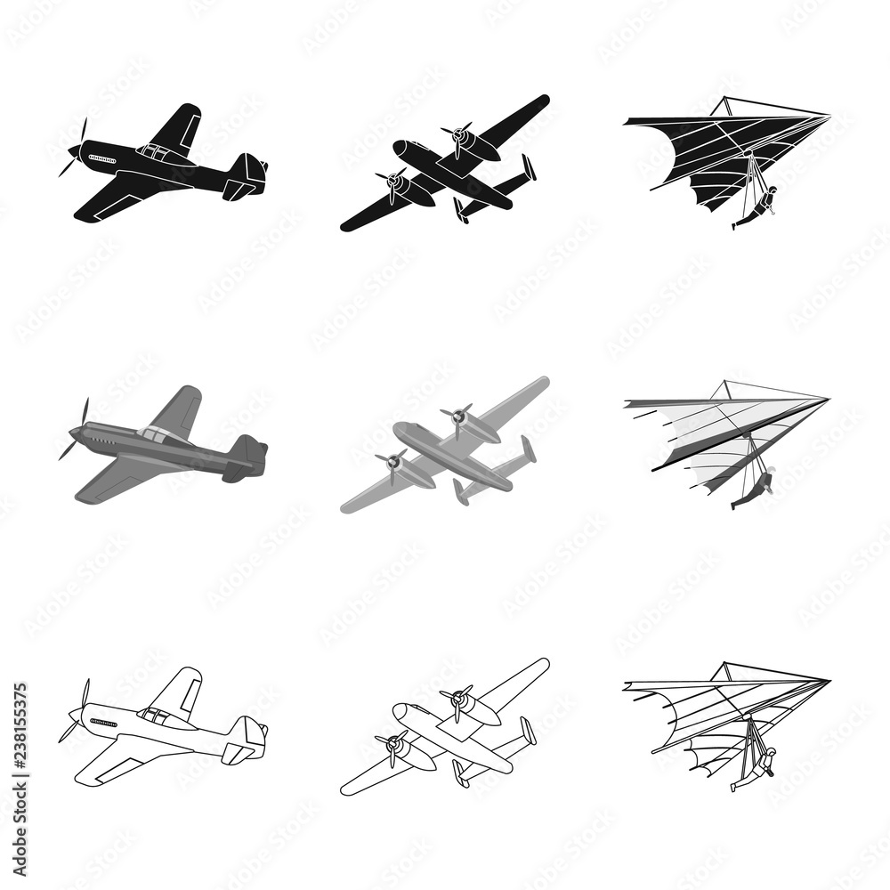 Vector illustration of plane and transport sign. Set of plane and sky ...
