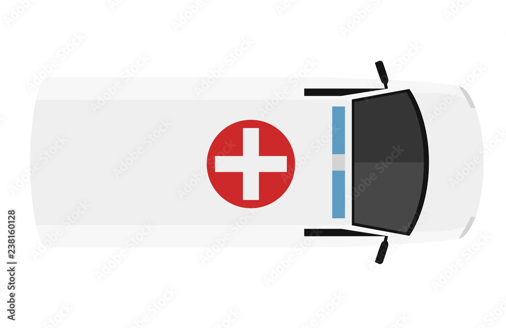 Ambulance car from above, top view. Cute cartoon emergency transport ...