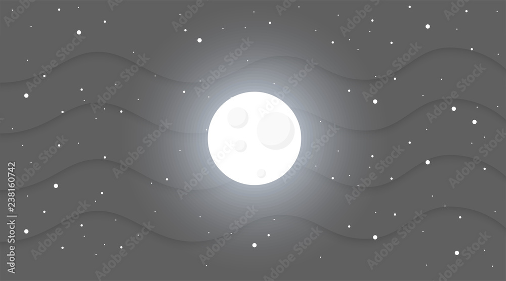 Night sky banner. Flyer template with moon and stars. Black color ...