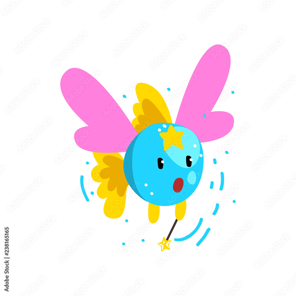 Cute winged fish flying with a magic wand, fantasy fairy tale animal ...