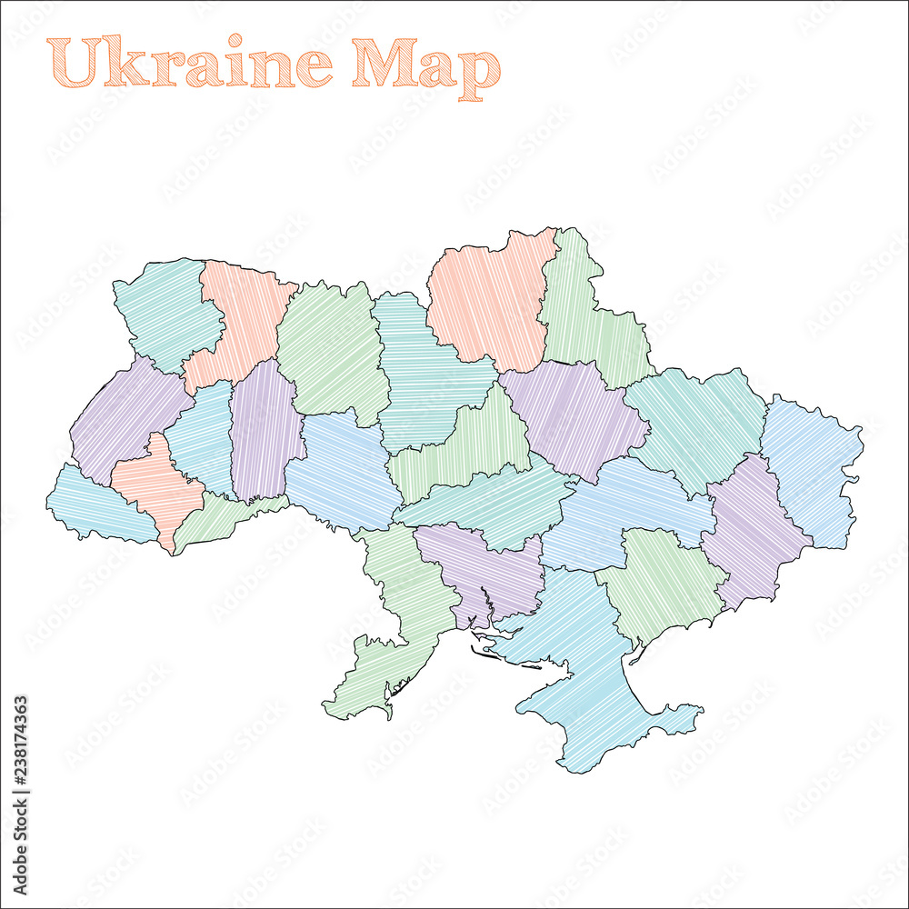 Ukraine hand-drawn map. Colourful sketchy country outline. Excellent ...