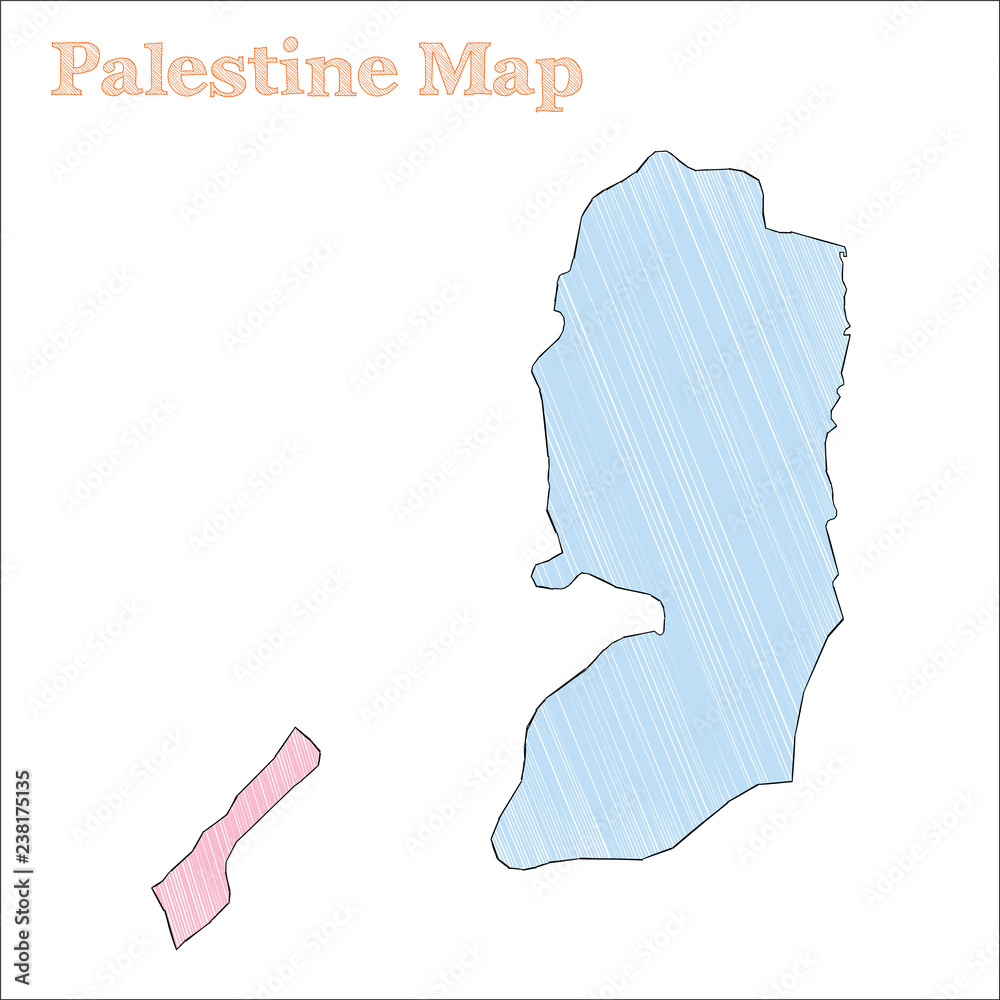 Palestine hand-drawn map. Colourful sketchy country outline. Appealing ...