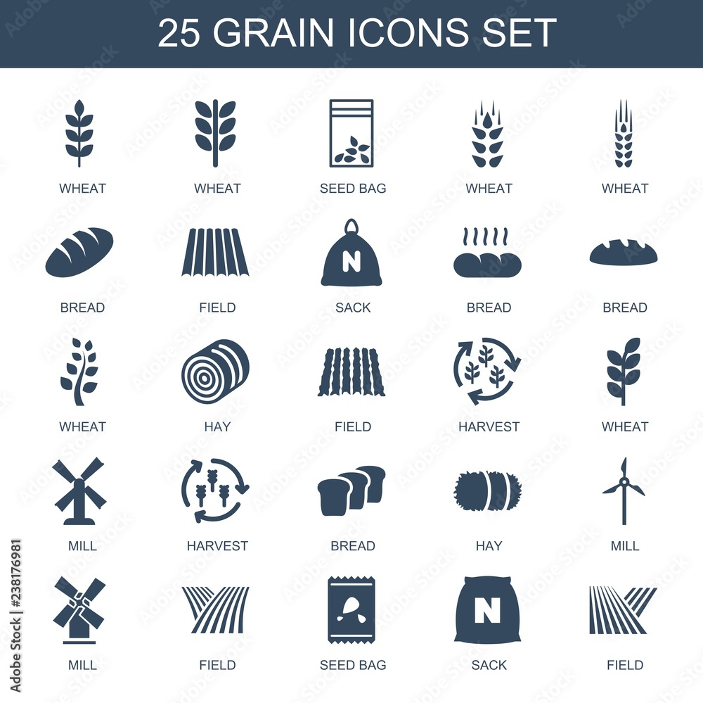 25 grain icons. Trendy grain icons white background. Included filled ...