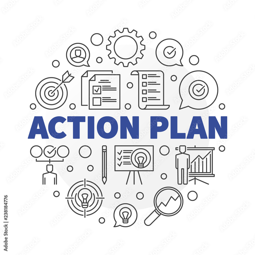 Vector Action Plan round concept illustration in thin line style Stock ...