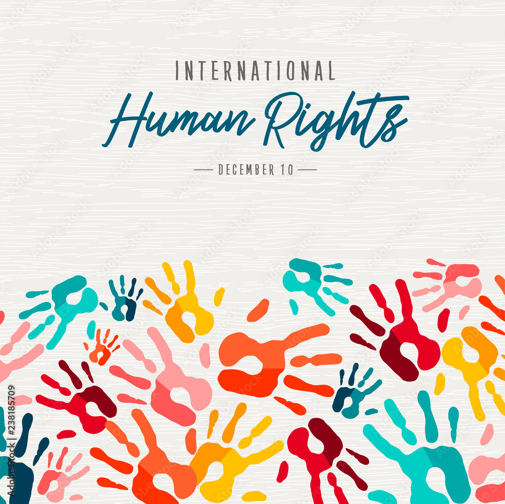 Human Rights card of colorful people hand prints Stock Vector | Adobe Stock