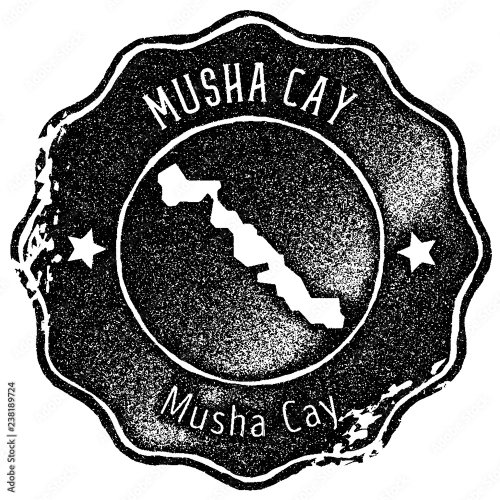 Musha Cay map vintage stamp. Retro style handmade label, badge or ...