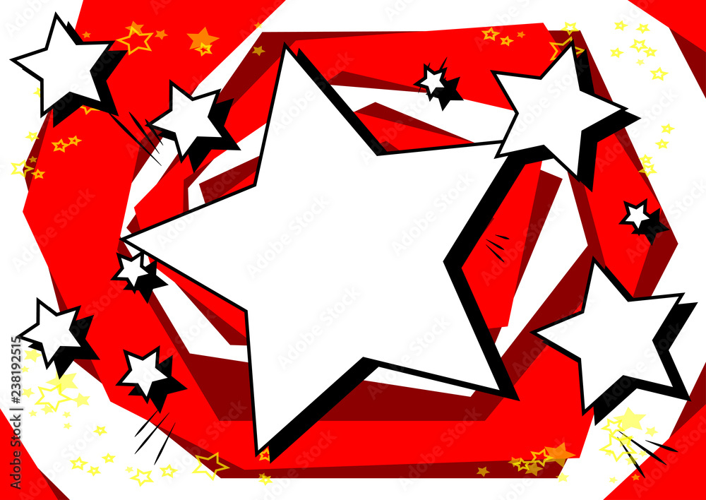 Vector illustrated retro comic book background with big blank star, pop ...