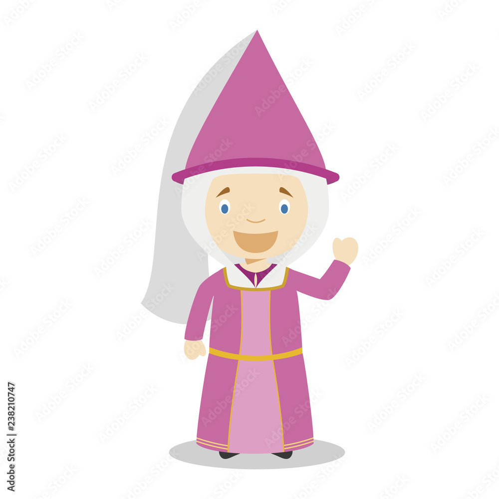 Medieval princess cartoon character. Vector Illustration. Kids History ...