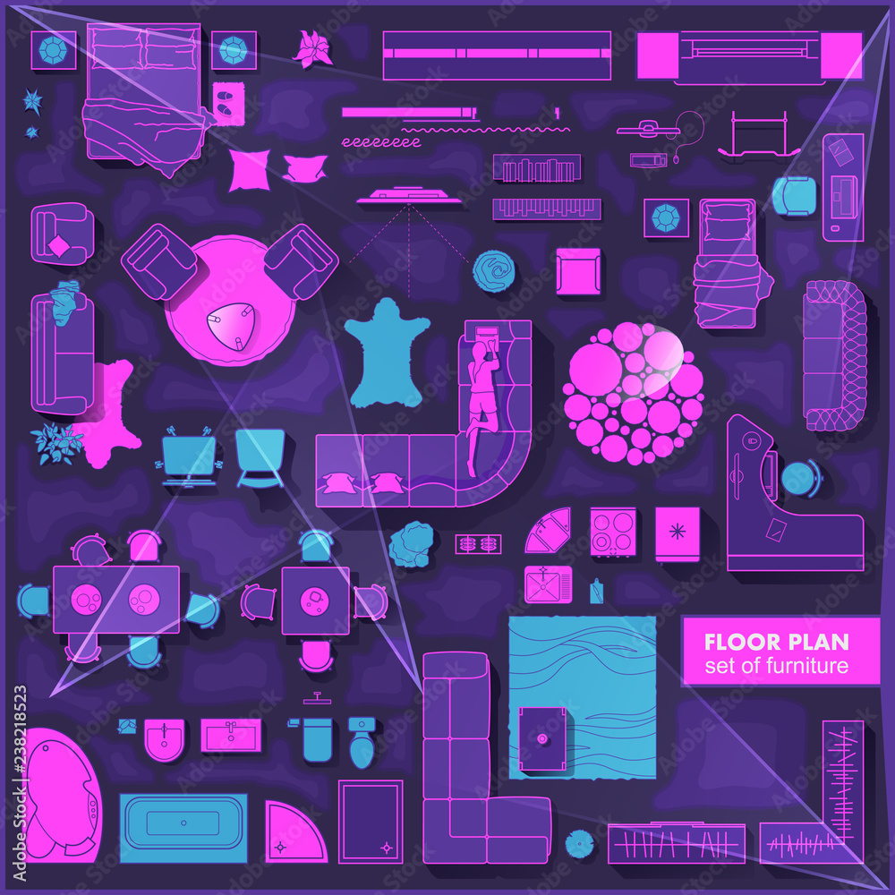 Floor plan icons set for design interior and architectural project ...