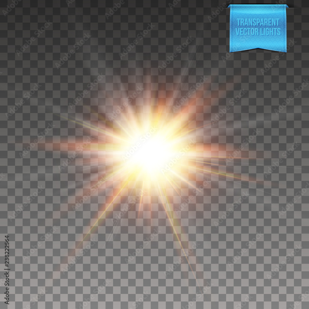 Transparent background. Vector illustration of realistic glowing sun ...