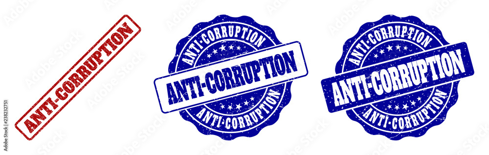 ANTI-CORRUPTION grunge stamp seals in red and blue colors. Vector ANTI ...