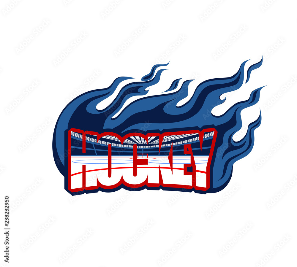 hockey, the word in the form of a logo with the image of the ice arena ...