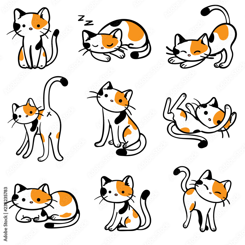 Vector illustrated Tri-colored Calico Cats Stock Vector | Adobe Stock