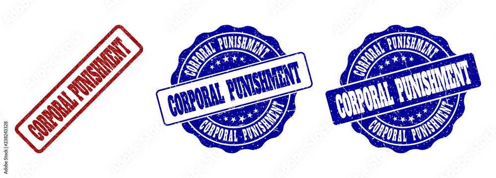 CORPORAL PUNISHMENT grunge stamp seals in red and blue colors. Vector ...