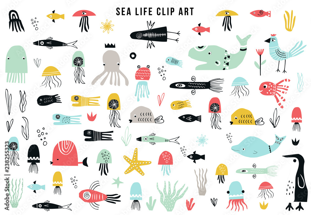 Big kids sea life clipart collection. A large set of items on the ...