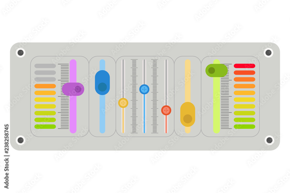 Sound mixer, mixing console faders. Sound bar slider, control panel ...