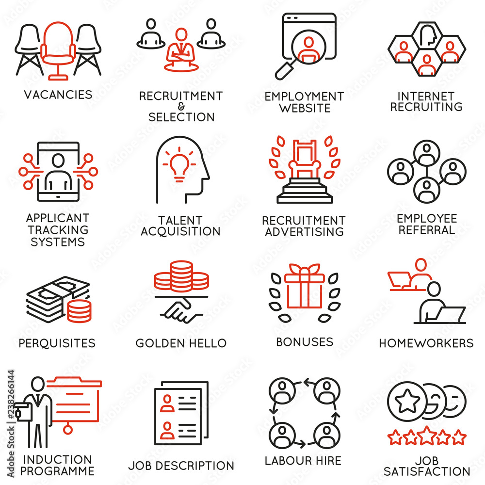 Vector set of linear icons related to human resource management ...