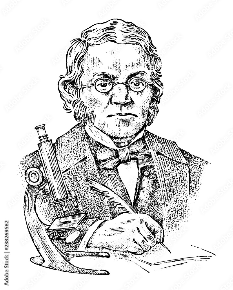 Biologist with a microscope. Elderly scientist professor with glasses ...