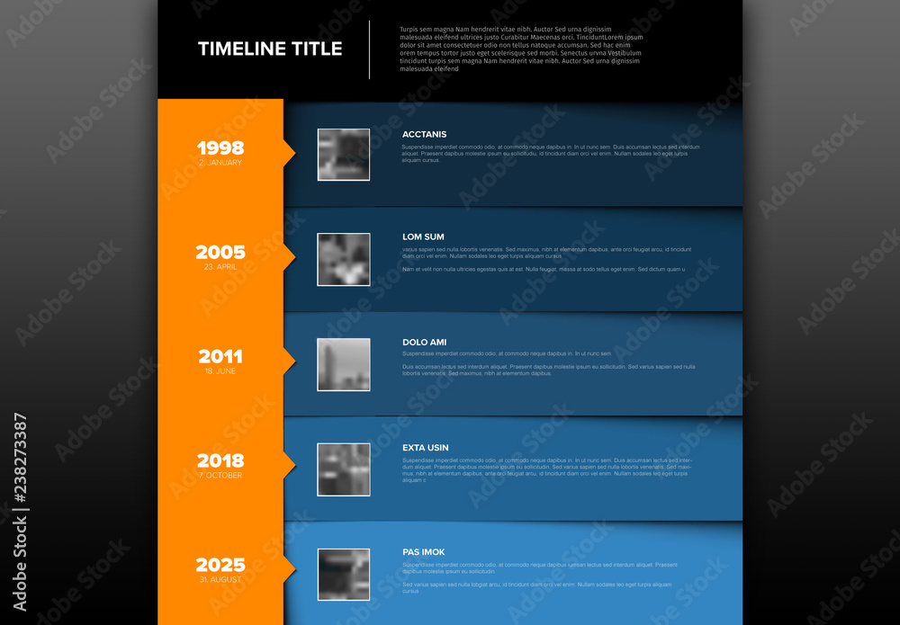 Timeline Infographic Layout with Stacked Info Boxes Stock Template ...