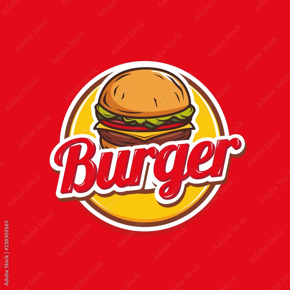 Burger logo design isolated on red background Stock Vector | Adobe Stock