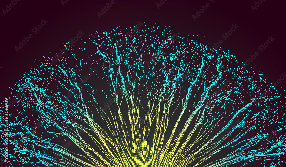 Point explode. Array with dynamic emitted particles. 3d technology ...