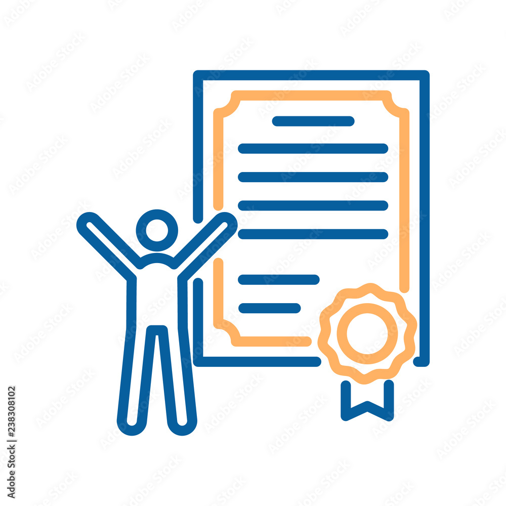 Trendy thin line icon of a person celebrating his success with a ...