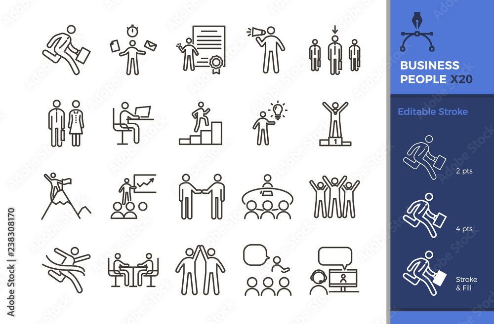 Business people icon set. 20 vector graphic design illustrations for ...