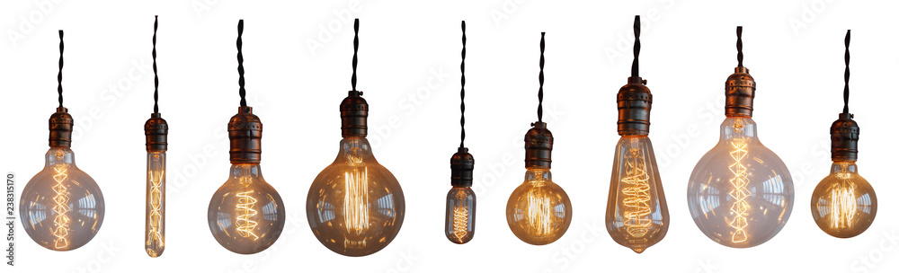 Poster Set Isolated edison retro lamp on white background – Wall Art ...