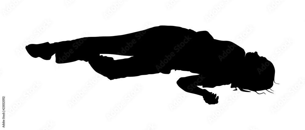 Dead girl lying on the sidewalk vector silhouette. Drunk girl ...