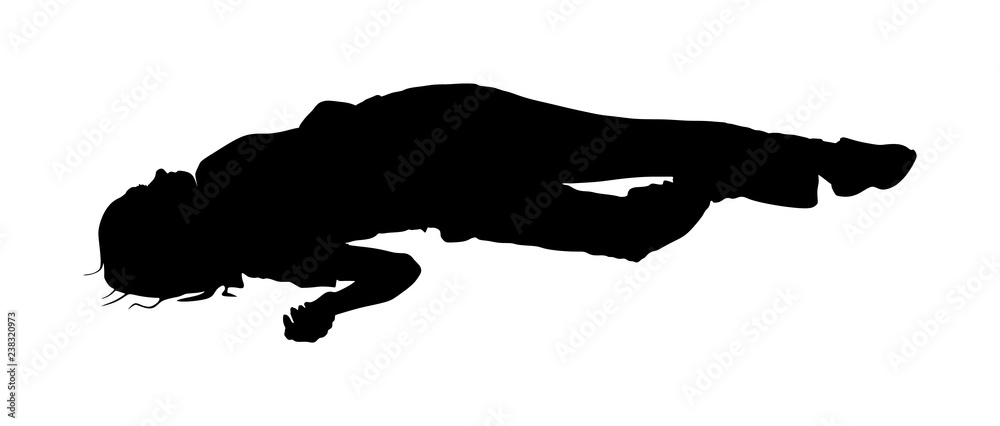 Dead girl lying on the sidewalk vector silhouette. Drunk girl ...