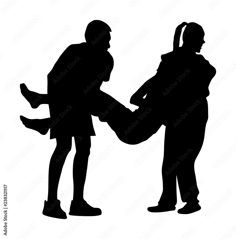 Paramedic rescue patient first aid vector silhouette. Woman in ...