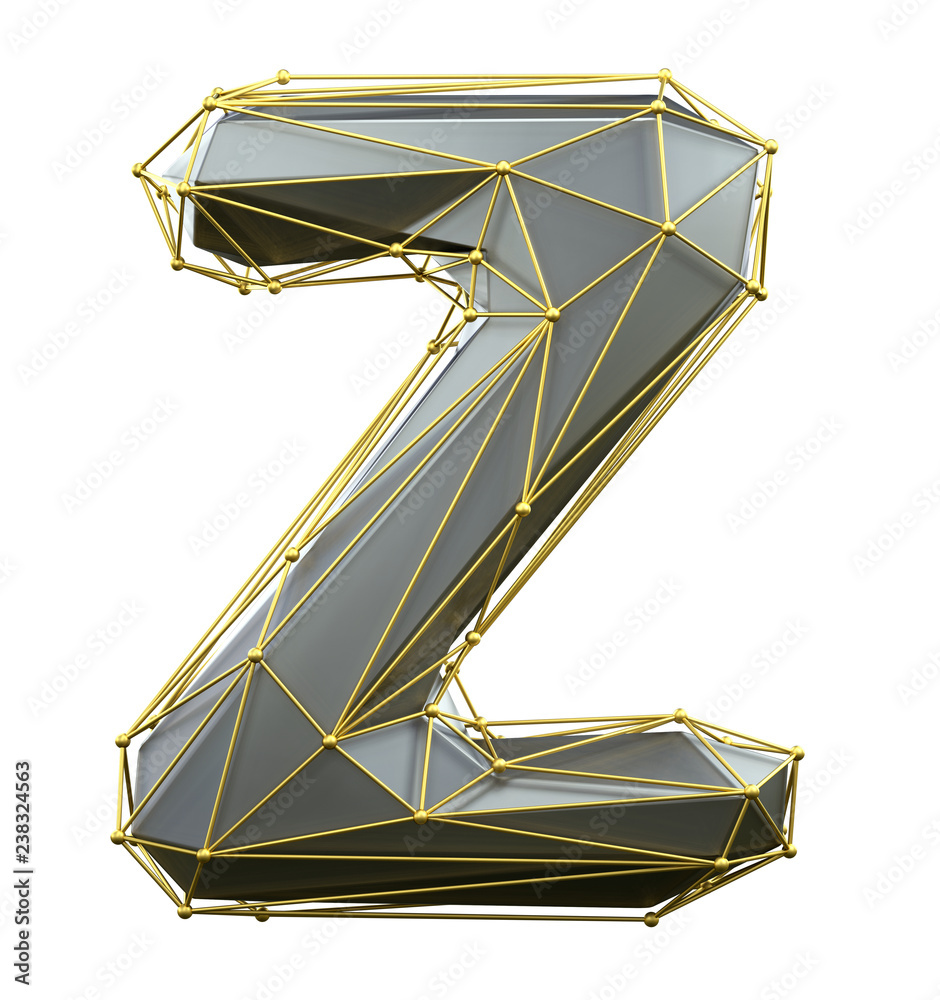 Capital latin letter Z in low poly style silver and gold color isolated ...