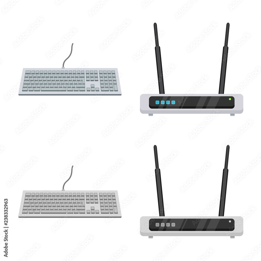 Vector illustration of laptop and device sign. Collection of laptop and ...