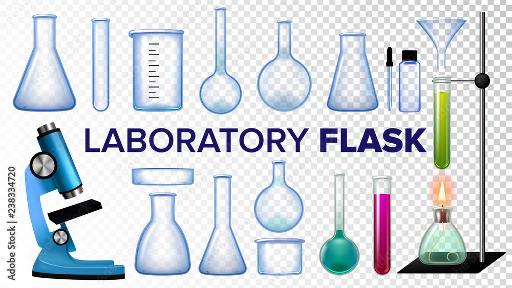 Laboratory Flask Set Vector. Chemical Glass. Beaker, Test-tubes ...