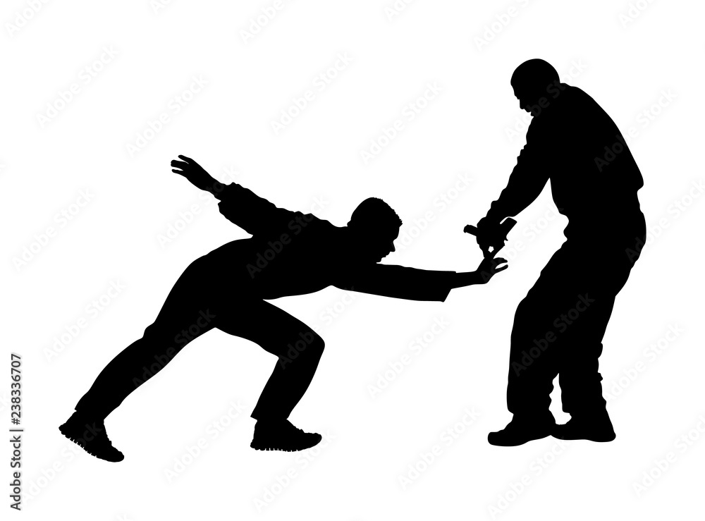 Self defense battle vector silhouette illustration. Man fighting ...