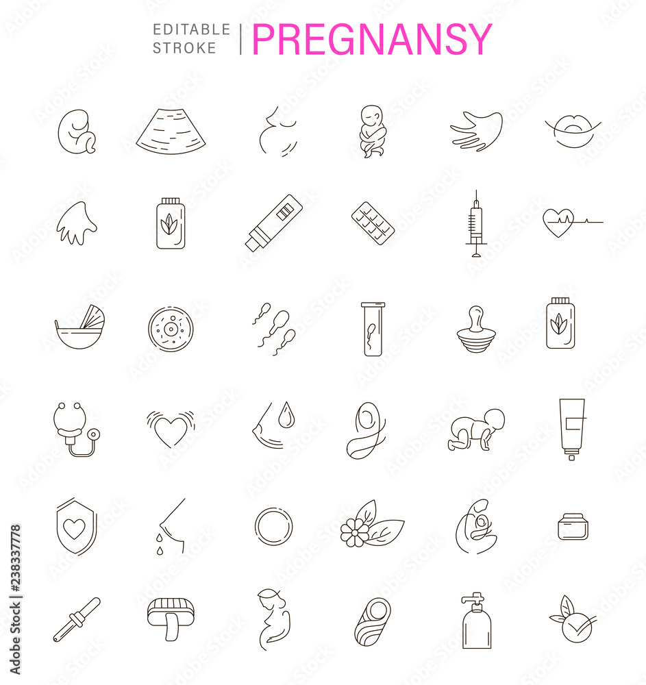 Vector Icon And Logo For Pegnancy And Gynecology Editable Outline Stroke Size Line Flat