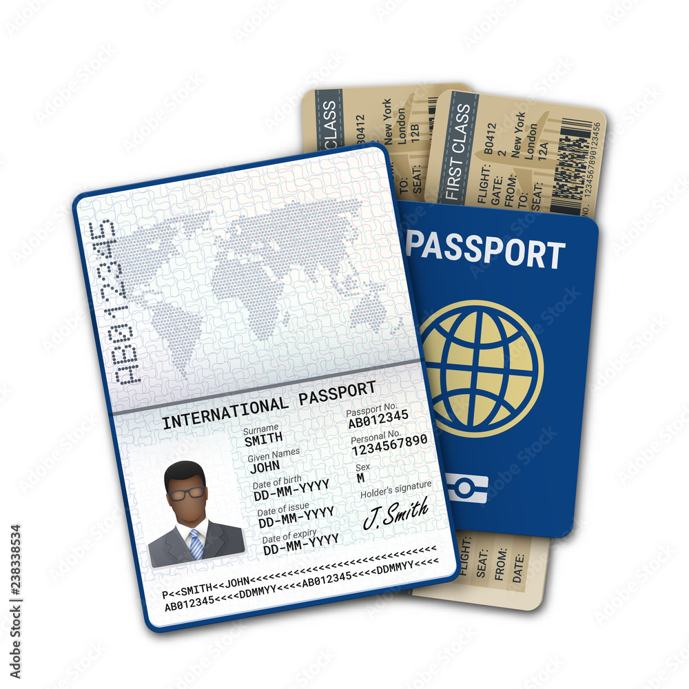 International passport and airline boarding pass ticket. Passport ...