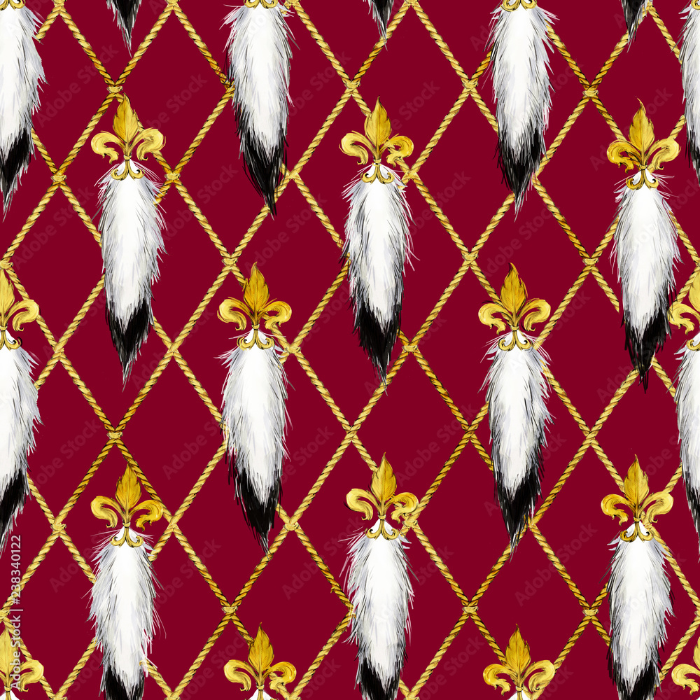 watercolor golden fleur-de-lis pattern. Royal Gold lily. ermine tails ...