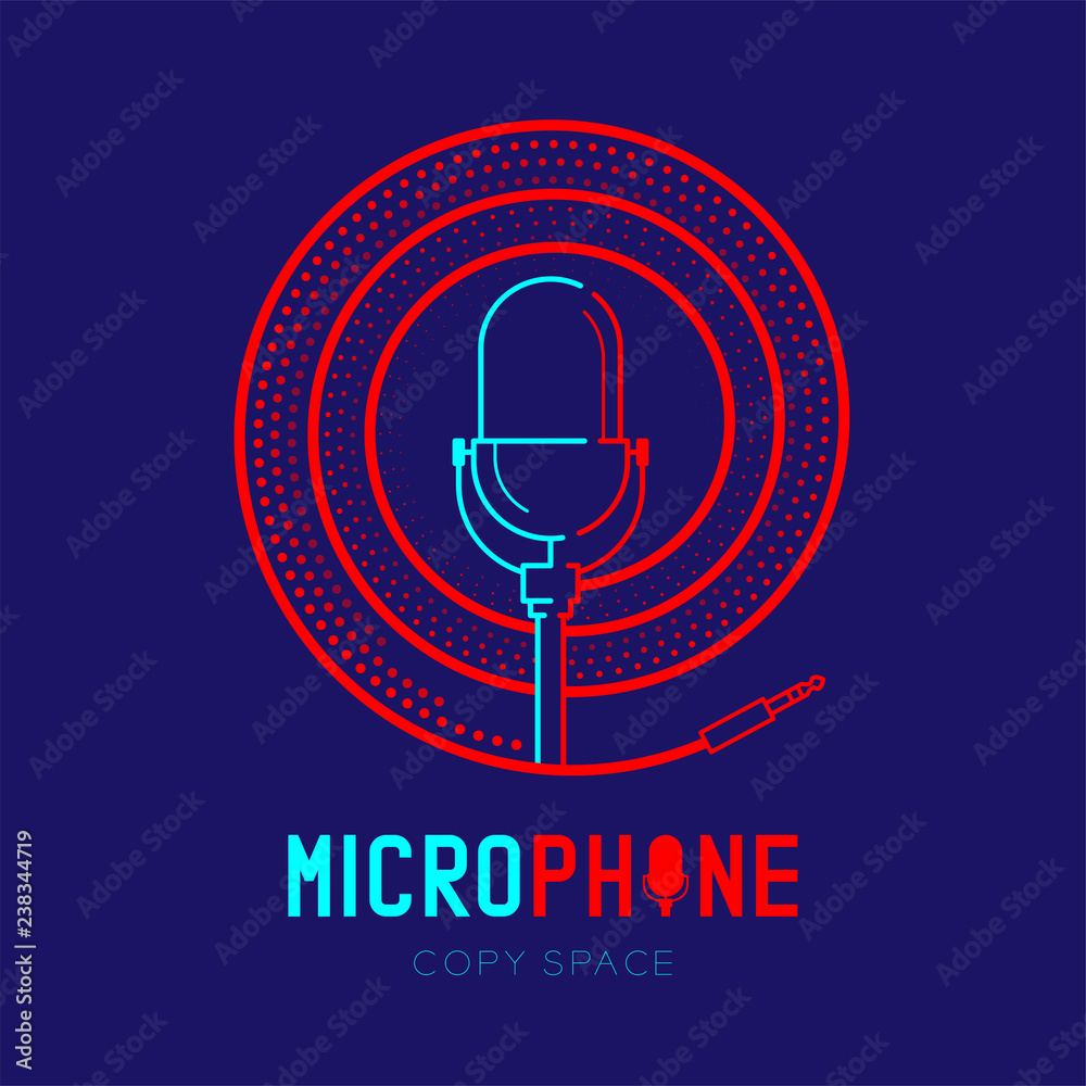 Retro Microphone logo icon outline stroke with spiral frame from cable ...