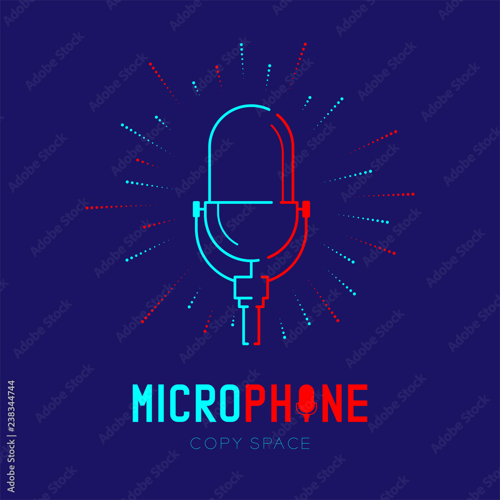 Retro Microphone logo icon outline stroke with radius frame dash line ...