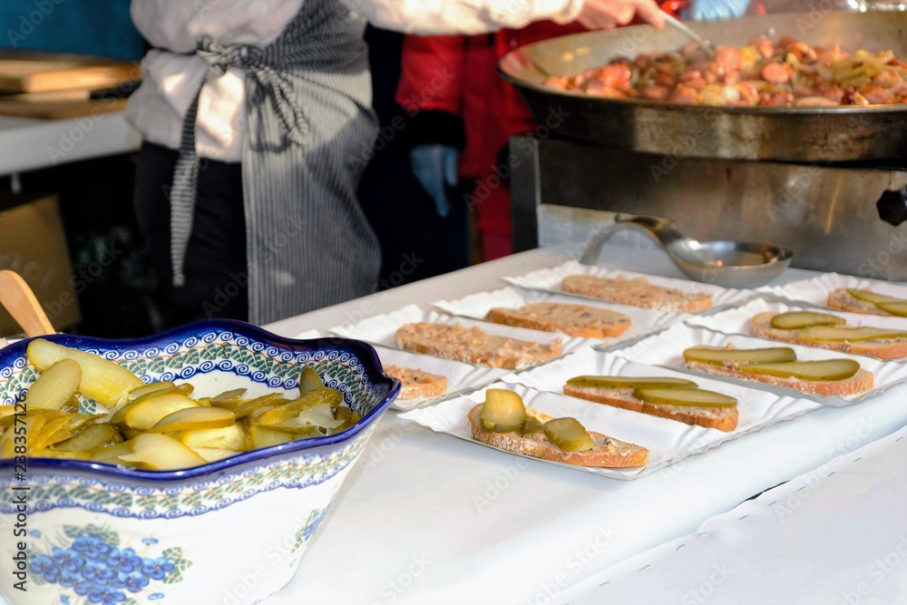 Polish traditional food - bread with lard. Sandwiches with lard and ...