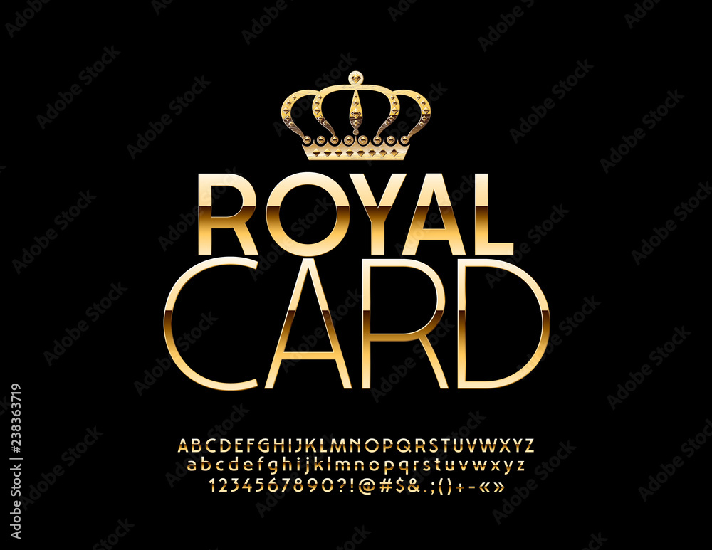 Vector chic Logotype Gold Card with Golden Crown. Elite stylish Font ...