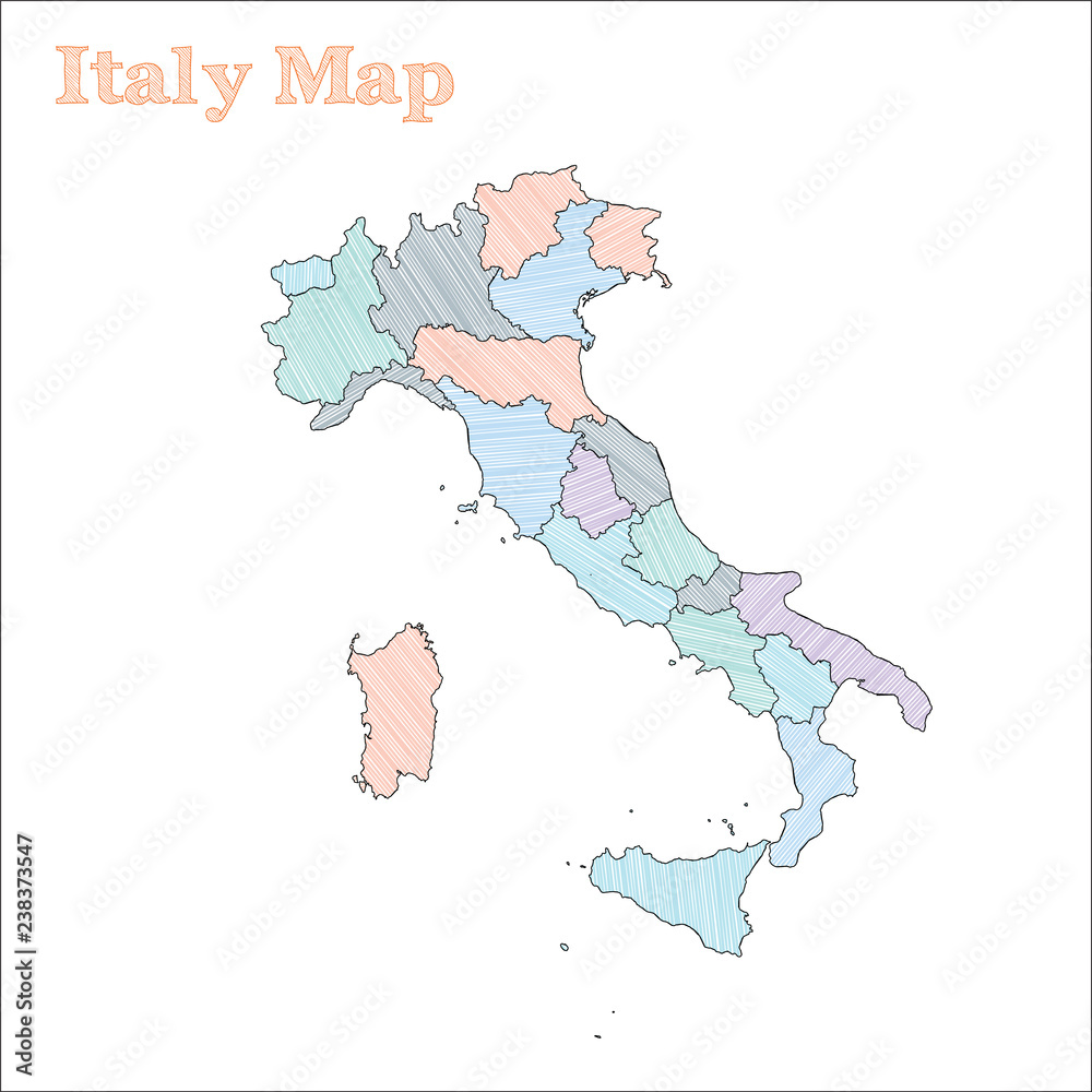 Italy hand-drawn map. Colourful sketchy country outline. Mesmeric Italy ...