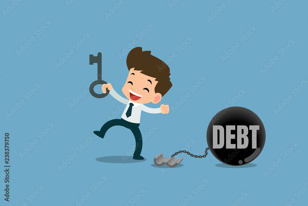 Happy businessmen by use the key to unlock the chain from the steel ...