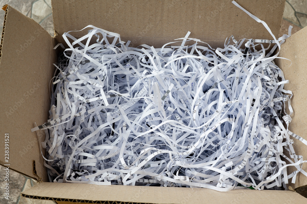Paper recycle concept,shredded paper documents to recycle in paper box ...
