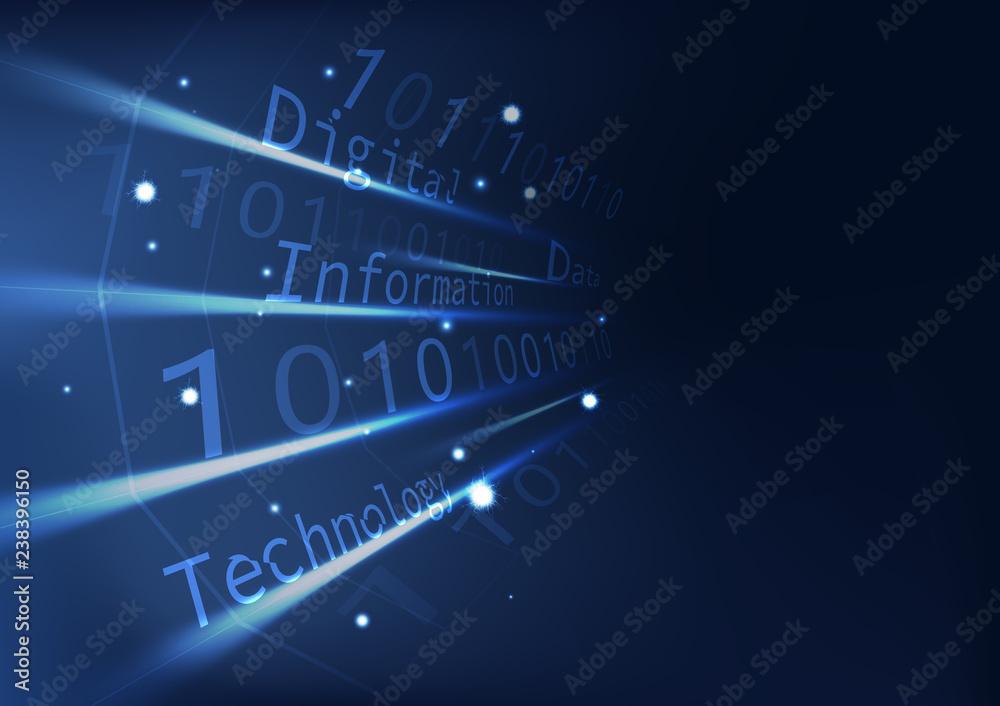 Blue technology perspective with code database information, digital art ...