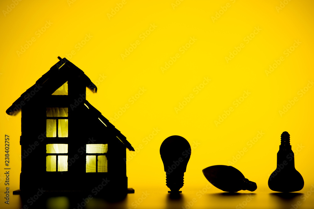 Silhouette led lamps against the background of the silhouette of the ...